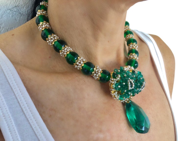 Desiger Faux Emerald Diamanté Statement Necklace (Prototype) by WIlliam ...