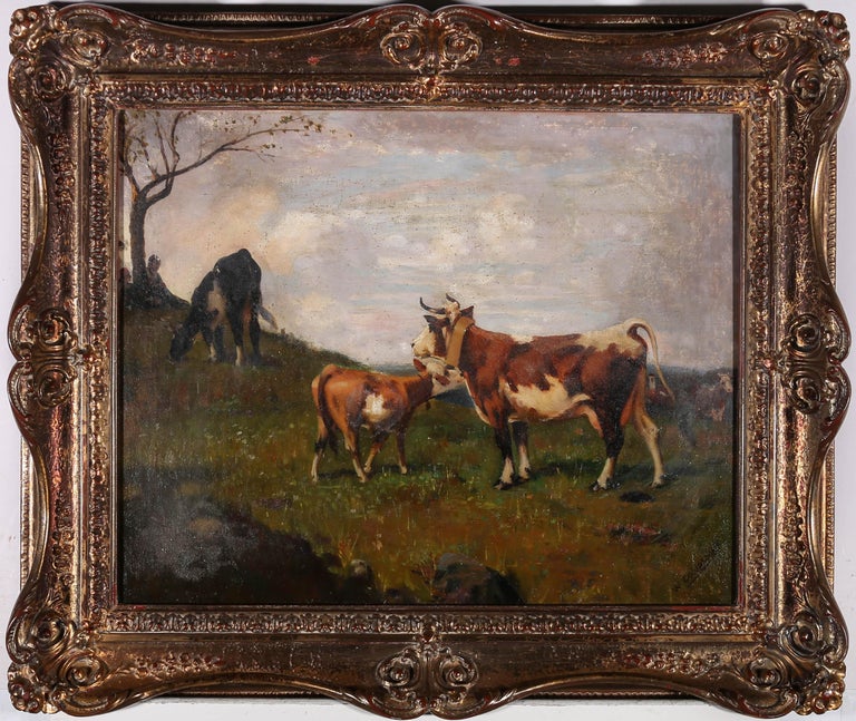 Manner of William Frank Calderon - Mid 20th Century Oil, Cow and Calf ...