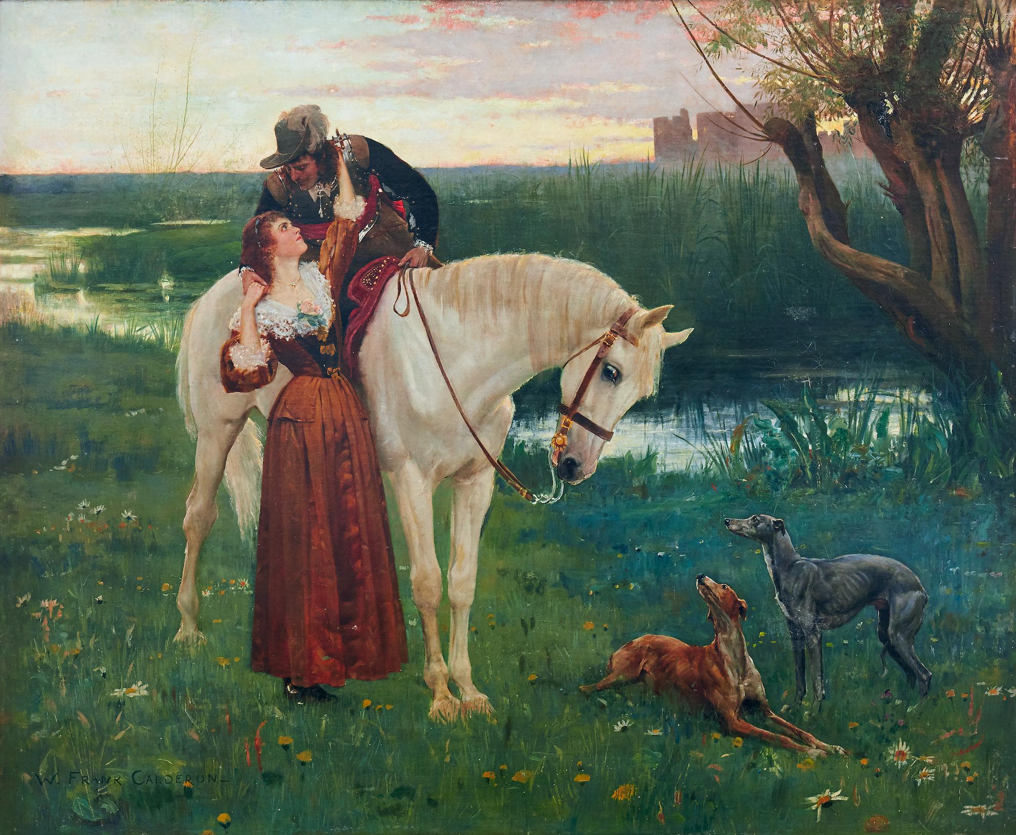 William Frank Calderon - Oil Painting 'The Girl in the Red Dress' by ...