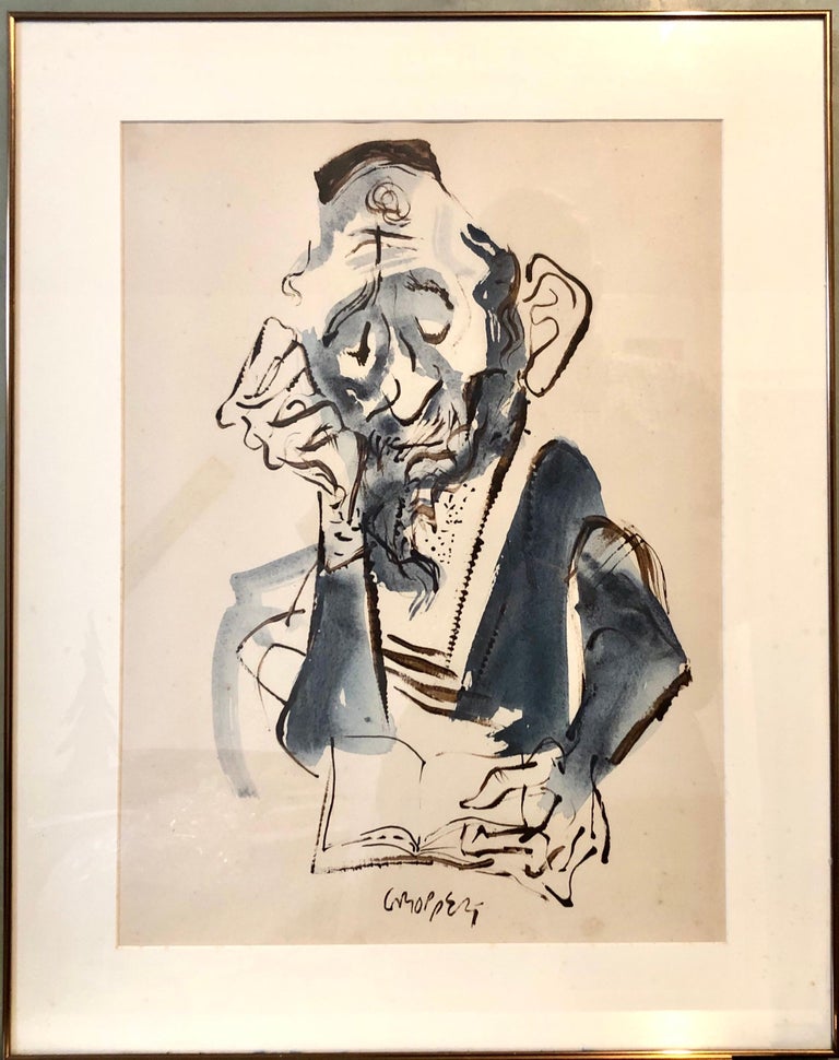 William Gropper - Jewish Rabbi Americana Judaica Watercolor, Ink ...