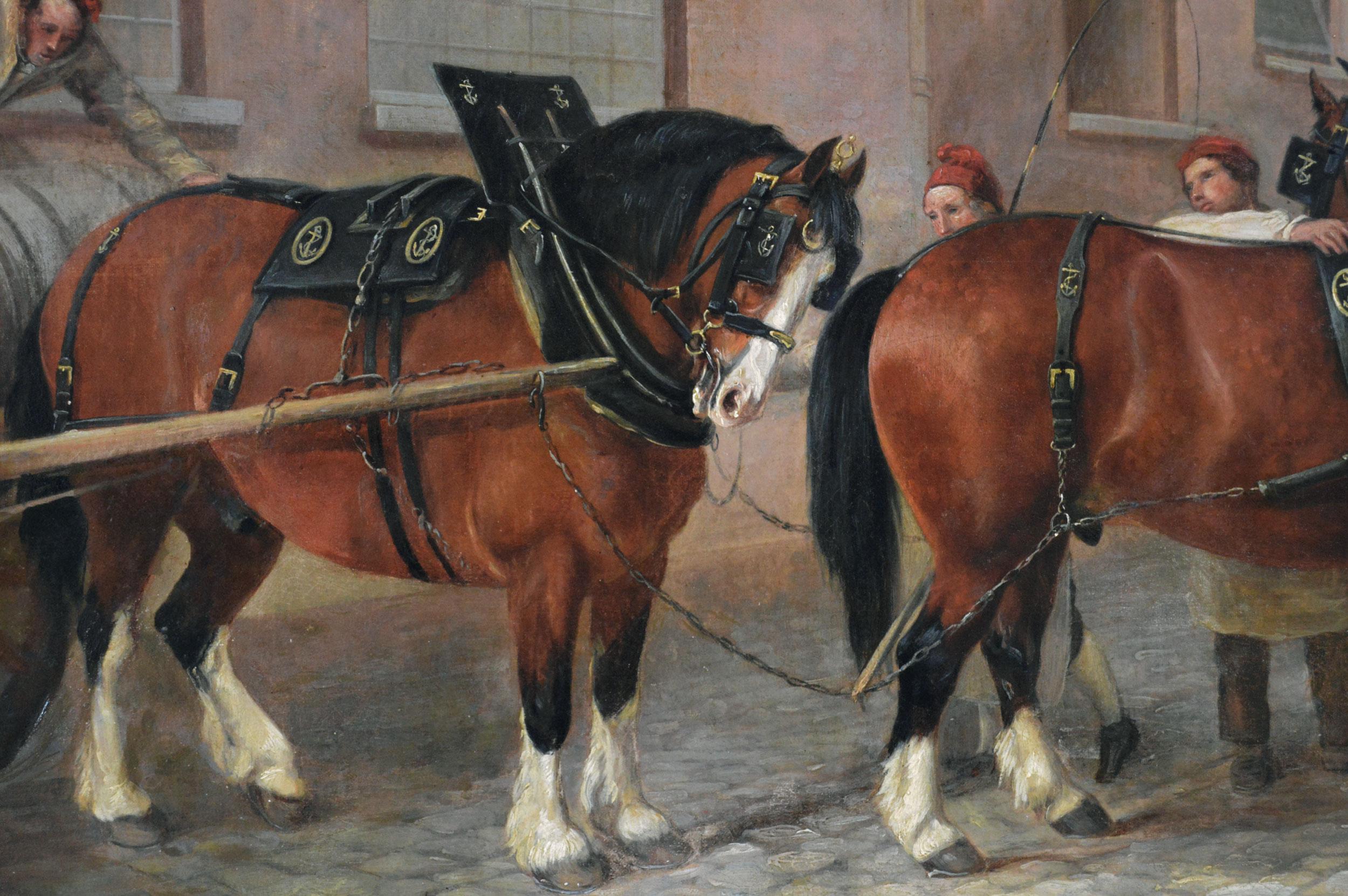 William Henry Davis - 19th Century oil painting of a dray cart and ...