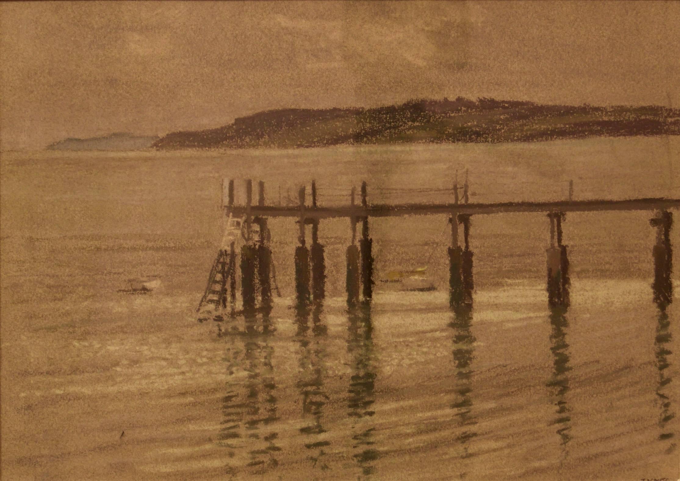 William Henry Innes - Pier - Mid 20th Century Impressionist Oil Pastel ...