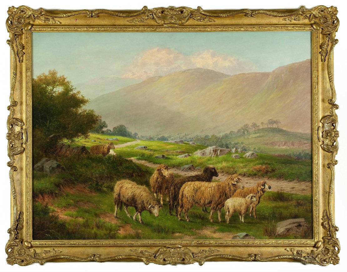William Henry Mander - Oil Painting Landscape with Sheep. at 1stDibs