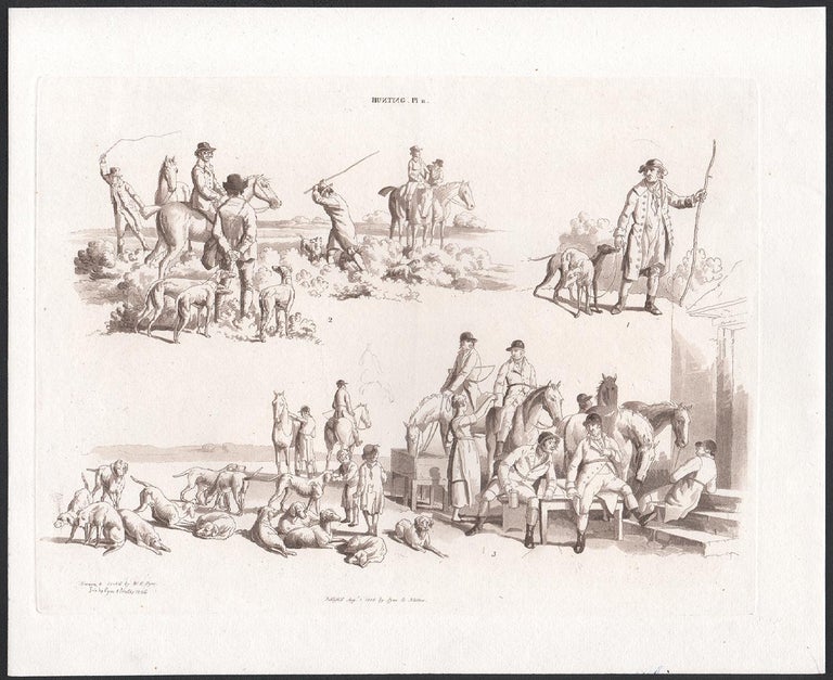 William Henry Pyne - Hunting, early 19th century sepia soft ground ...