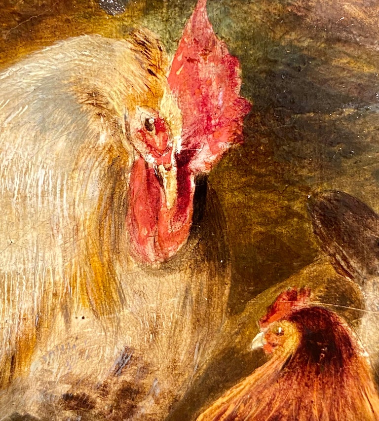 19th century romantic painting Roosters at a farm - bird countryside ...