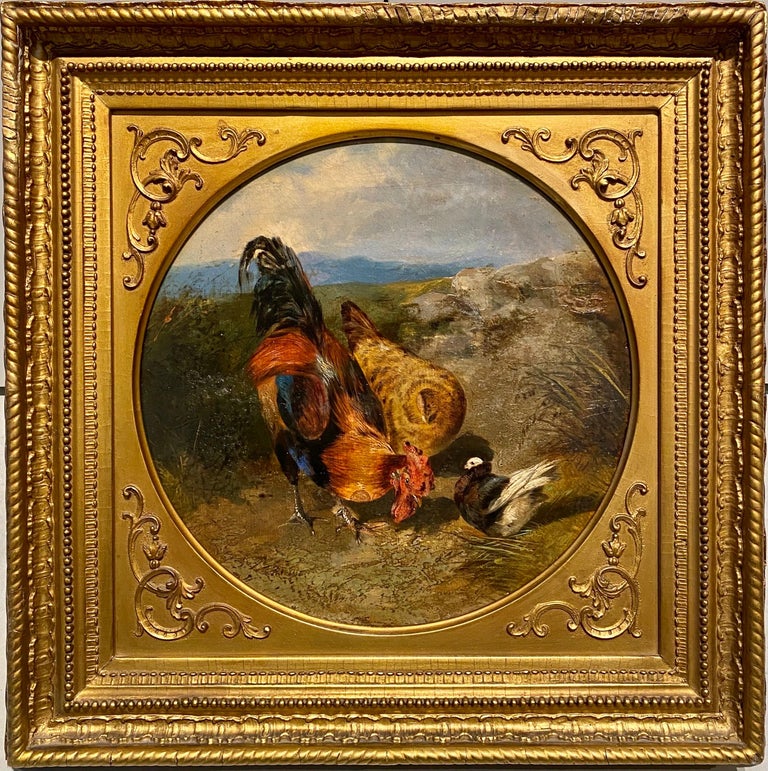 19th century romantic painting Roosters in the countryside - bird dove ...
