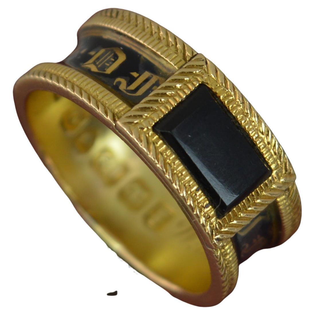 1832 William 18 Carat Gold and Black Enamel Mourning Panel Ring For ...