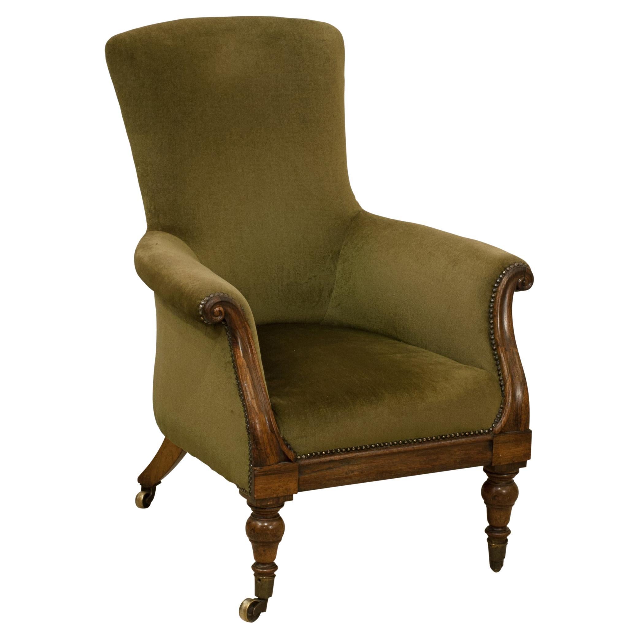 Pair of William IV Rosewood and Brass-Inlaid Armchairs For Sale at 1stDibs