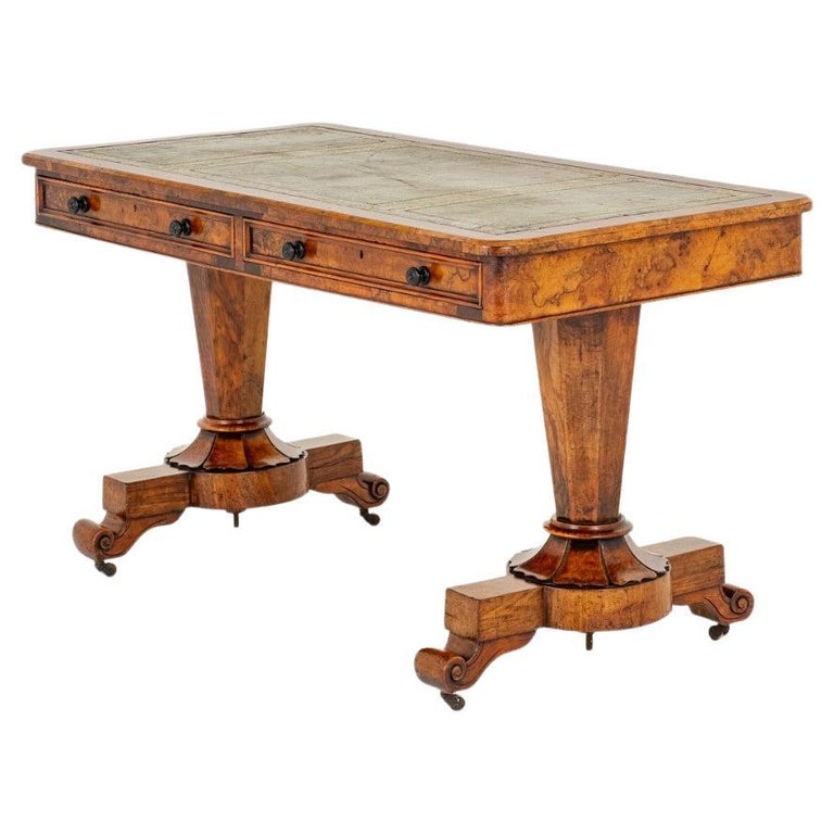 William IV Library Table Desk Burr Walnut For Sale at 1stDibs