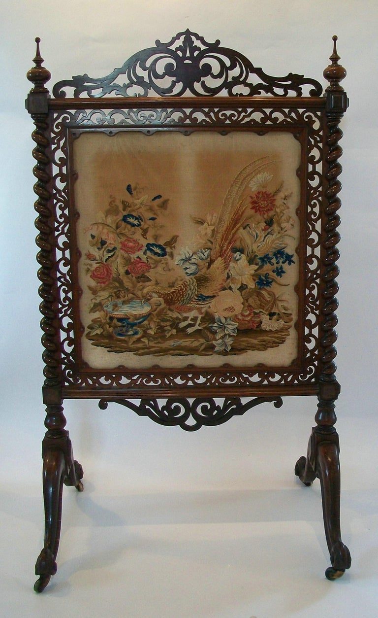 William IV Mahogany and Needlepoint Tapestry Fire Screen, U.K., circa ...