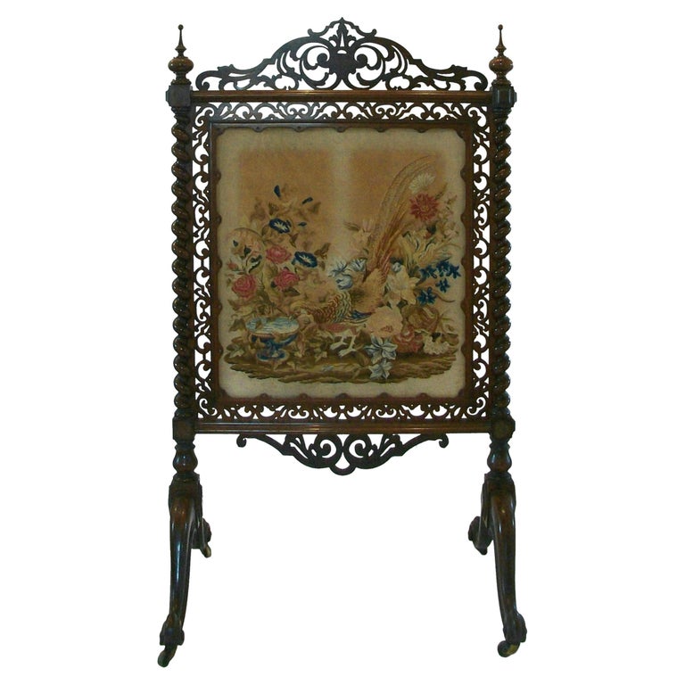William IV Mahogany and Needlepoint Tapestry Fire Screen, U.K., circa ...