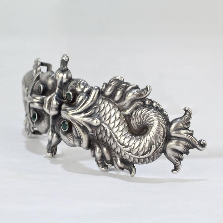 William Kerr Sterling Silver Figural Dolphins Belt Buckle with Emerald ...