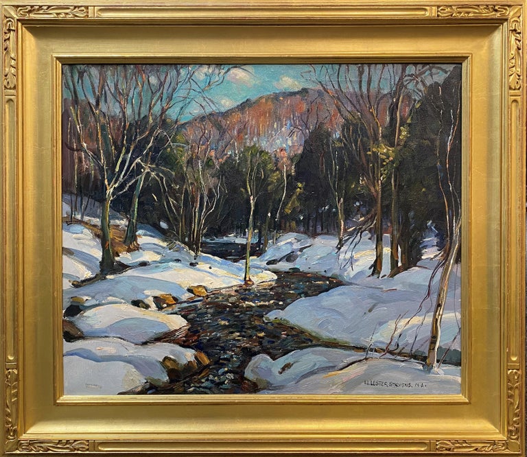 William Lester Stevens - Winter Landscape with Stream For Sale at 1stDibs