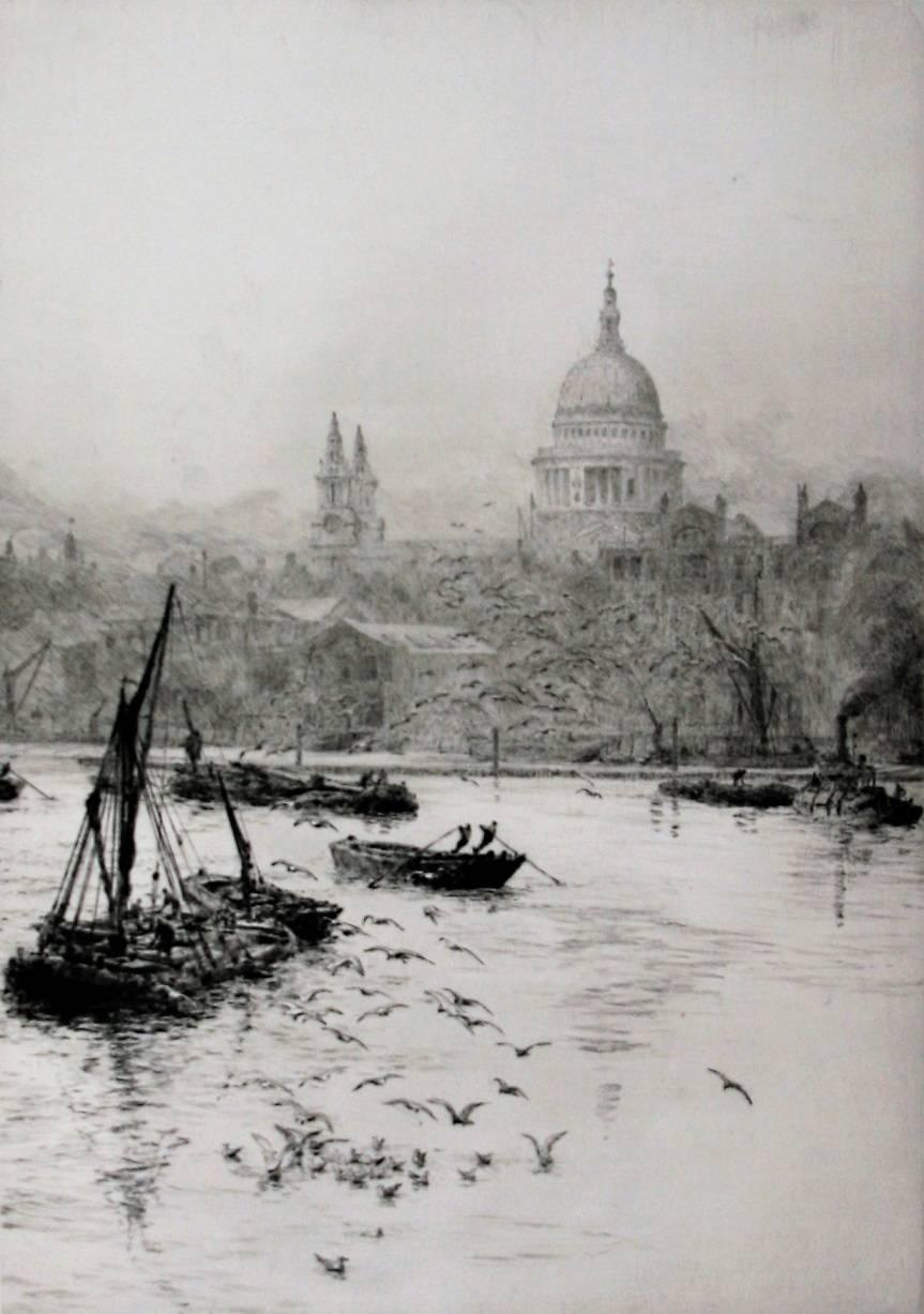 William Lionel Wyllie - The Thames and the Tower of London For Sale at ...