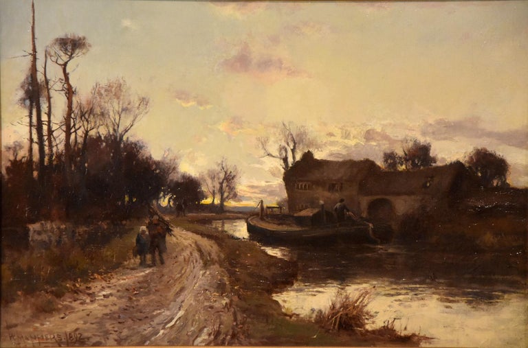 William Manners - Oil Painting by William Manners "Evening by the Canal ...