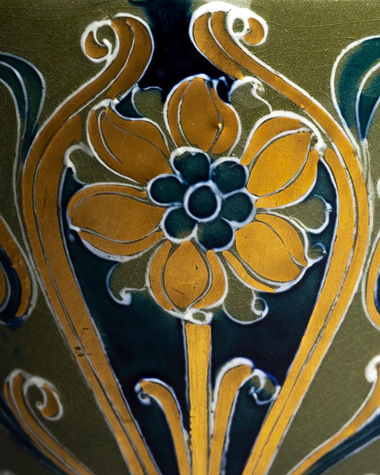 William Moorcroft Green and Gold Florian Ware Goblet For Sale at 1stDibs