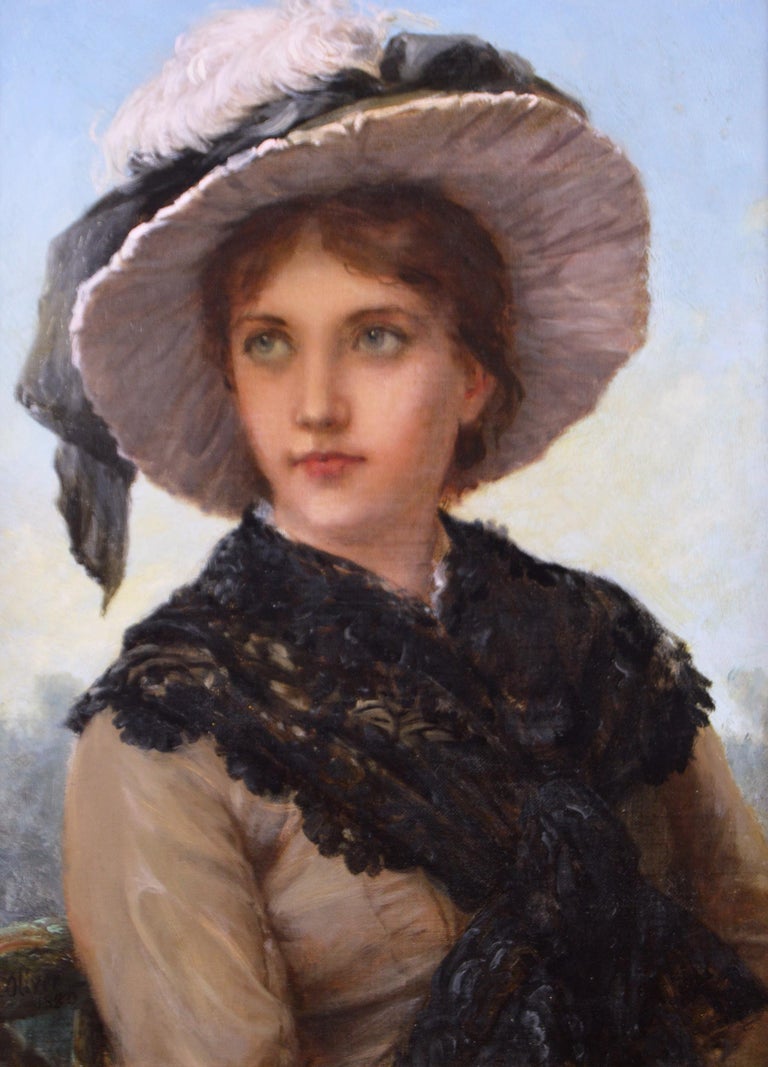 William Oliver - 19th Century portrait oil painting of a young woman by ...