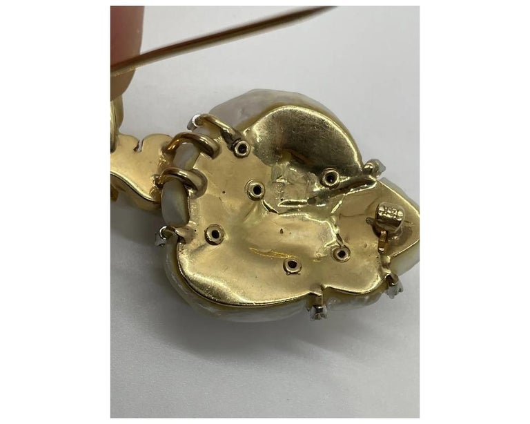 William Ruser 14K Gold Cupid Cherub Angel Brooch Set With Pearls For ...