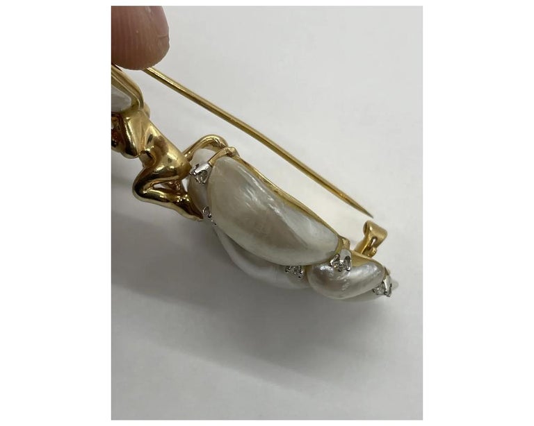 William Ruser 14K Gold Cupid Cherub Angel Brooch Set With Pearls For ...