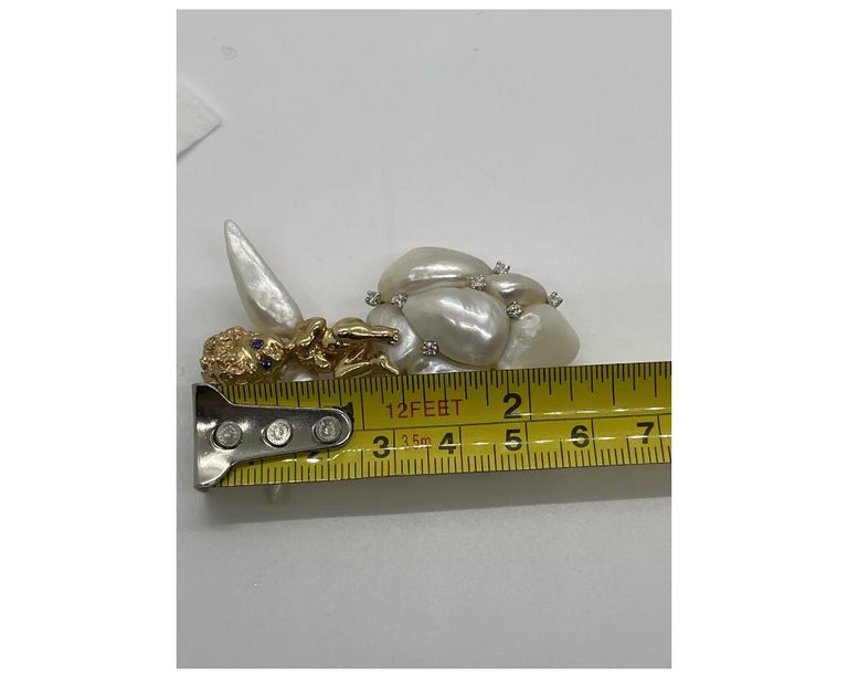 William Ruser 14K Gold Cupid Cherub Angel Brooch Set With Pearls For ...