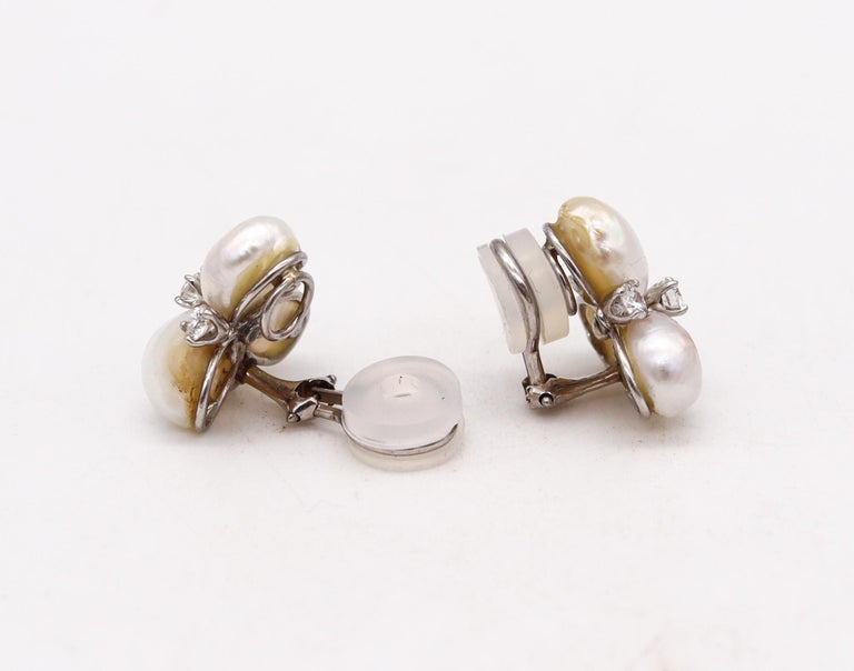 William Ruser 1950 Clip on Earrings in Platinum with Natural Pearls and ...