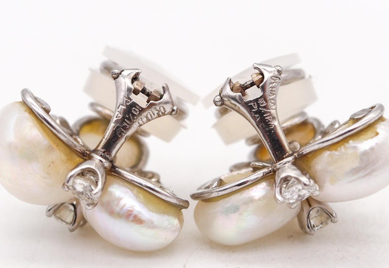 William Ruser 1950 Clip on Earrings in Platinum with Natural Pearls and ...