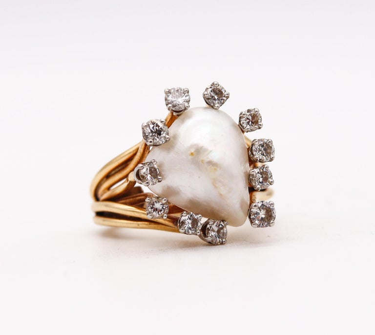 William Ruser 1950 Cocktail Ring 18kt Gold Platinum with Natural Pearl ...