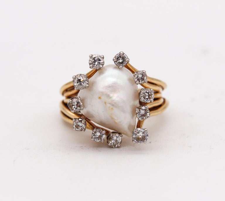 William Ruser 1950 Cocktail Ring 18kt Gold Platinum with Natural Pearl ...