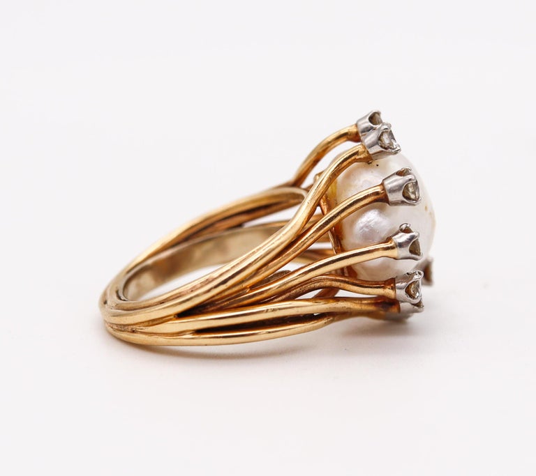 William Ruser 1950 Cocktail Ring 18kt Gold Platinum with Natural Pearl ...