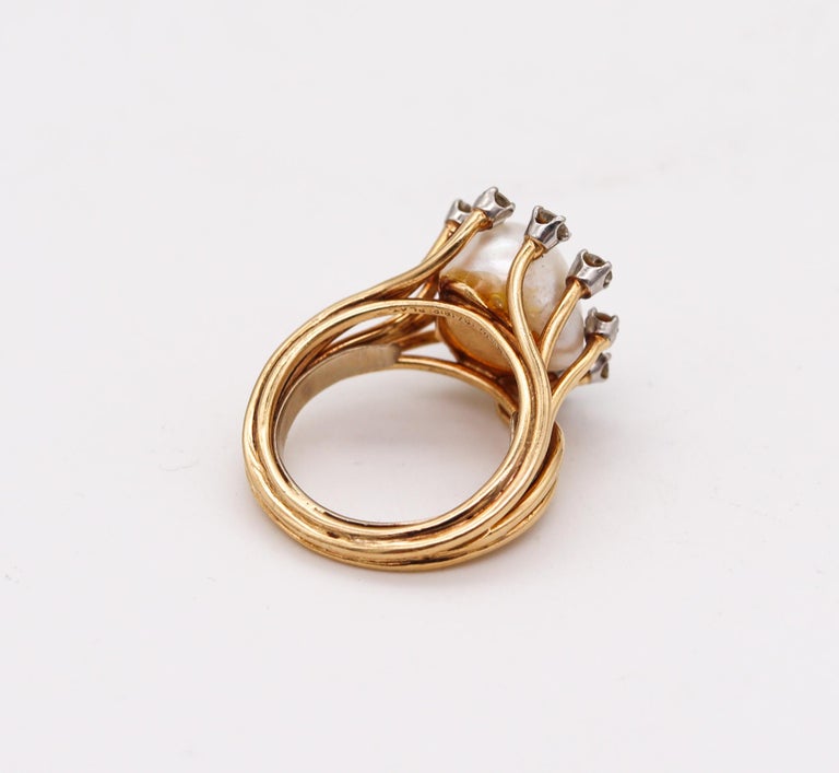 William Ruser 1950 Cocktail Ring 18kt Gold Platinum with Natural Pearl ...