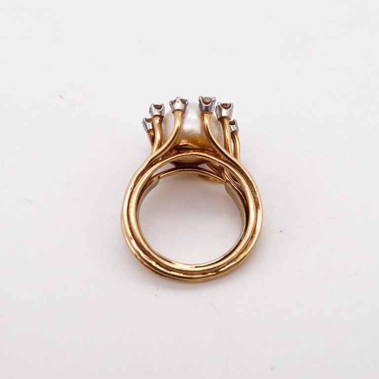 William Ruser 1950 Cocktail Ring 18kt Gold Platinum with Natural Pearl ...