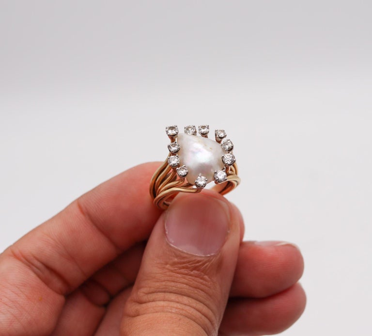 William Ruser 1950 Cocktail Ring 18kt Gold Platinum with Natural Pearl ...