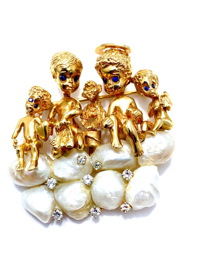 William Ruser Angel with Children and Dog Seated on a Wall of Pearl and ...