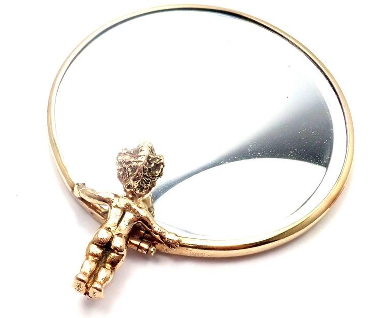 William Ruser Narcissus Yellow Gold Compact Hand Held Mirror For Sale ...