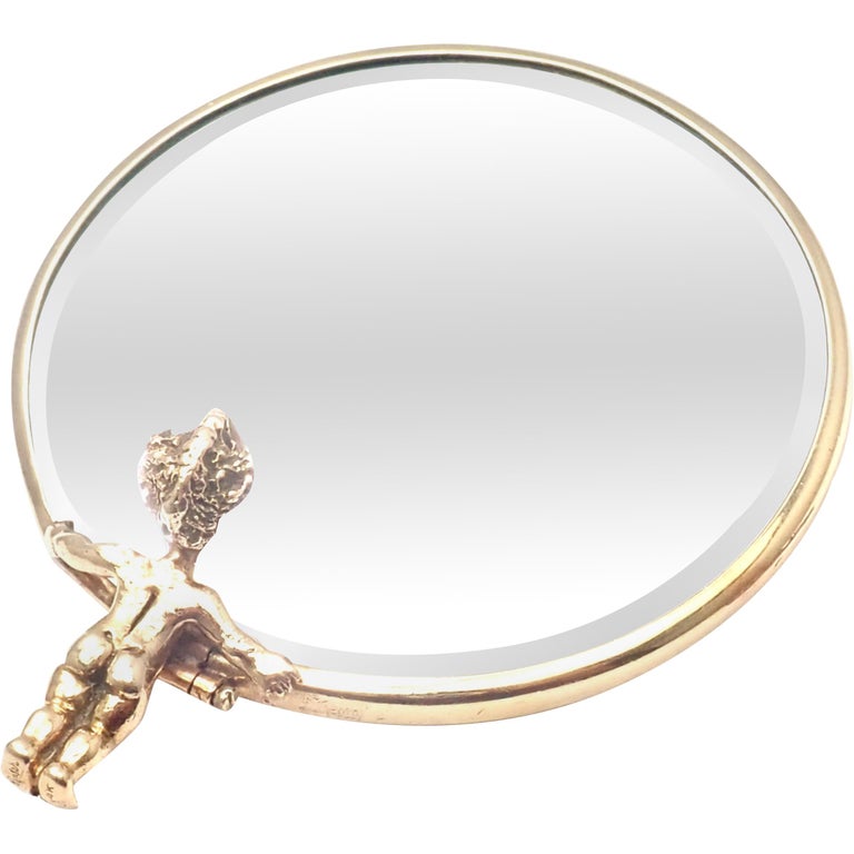 William Ruser Narcissus Yellow Gold Compact Hand Held Mirror For Sale ...