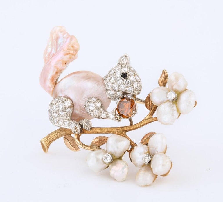 William Ruser Pearl Diamond Squirrel Pin at 1stDibs