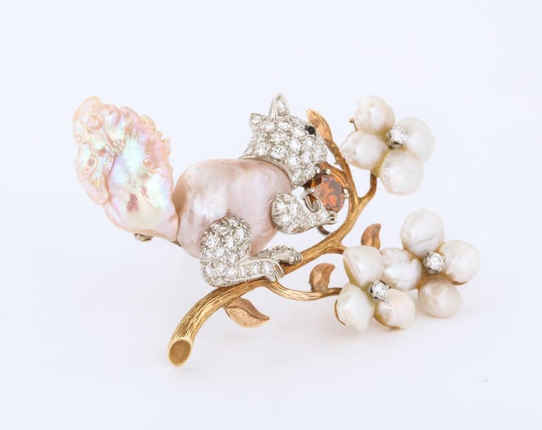 William Ruser Pearl Diamond Squirrel Pin at 1stDibs