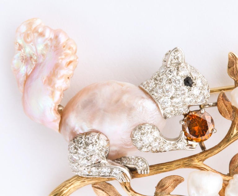 William Ruser Pearl Diamond Squirrel Pin at 1stDibs