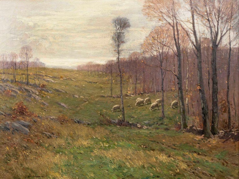 William S. Robinson - Sheep in Meadow, Landscape by William S. Robinson ...