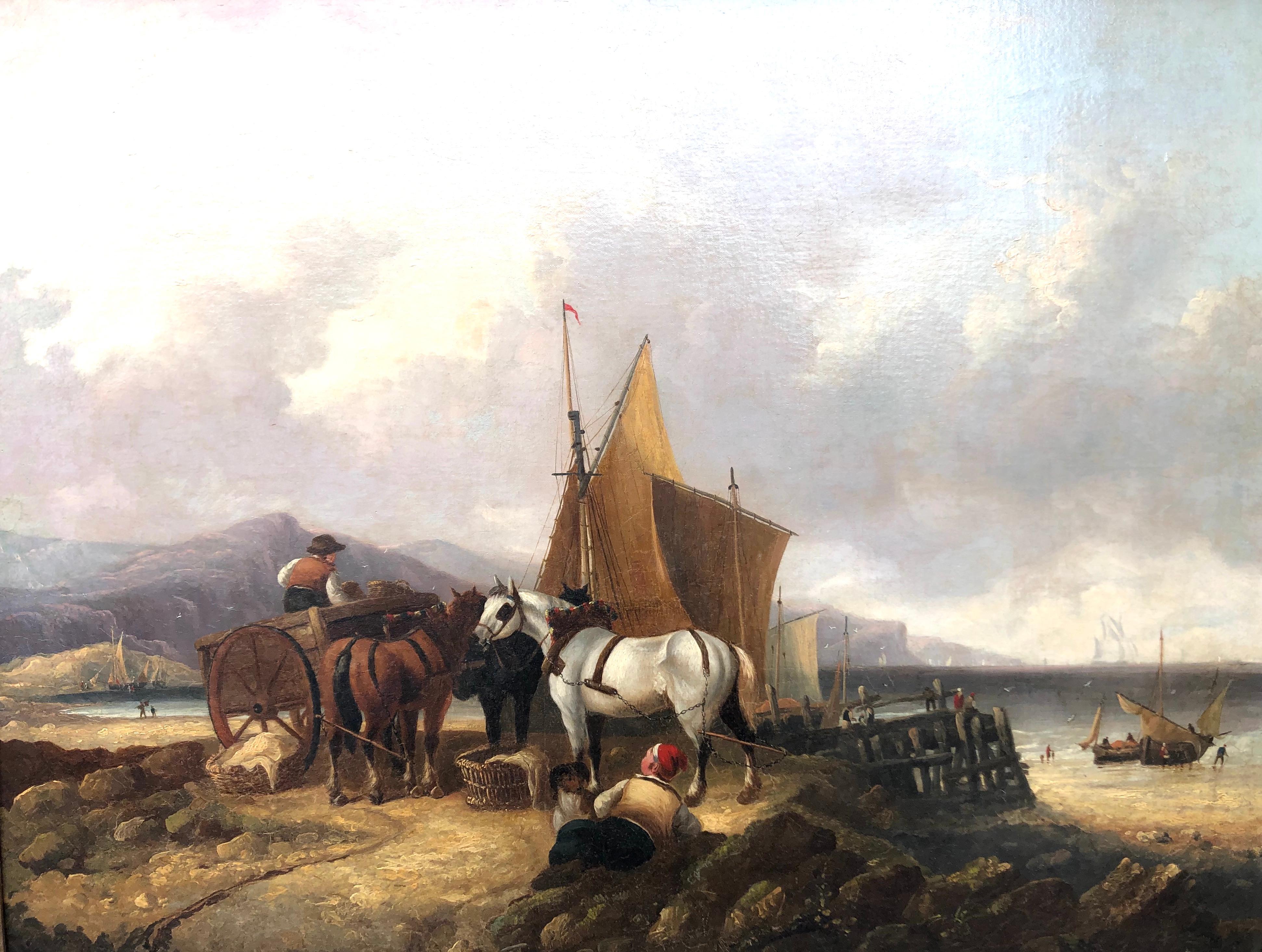 Oil Painting, Att to William Shayer, Seascape with Cart Horses at 1stDibs