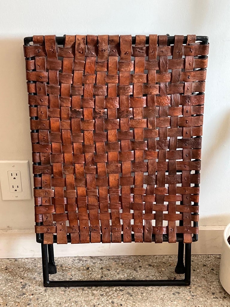 William Sheppee Folding Iron and Leather Stool at 1stDibs