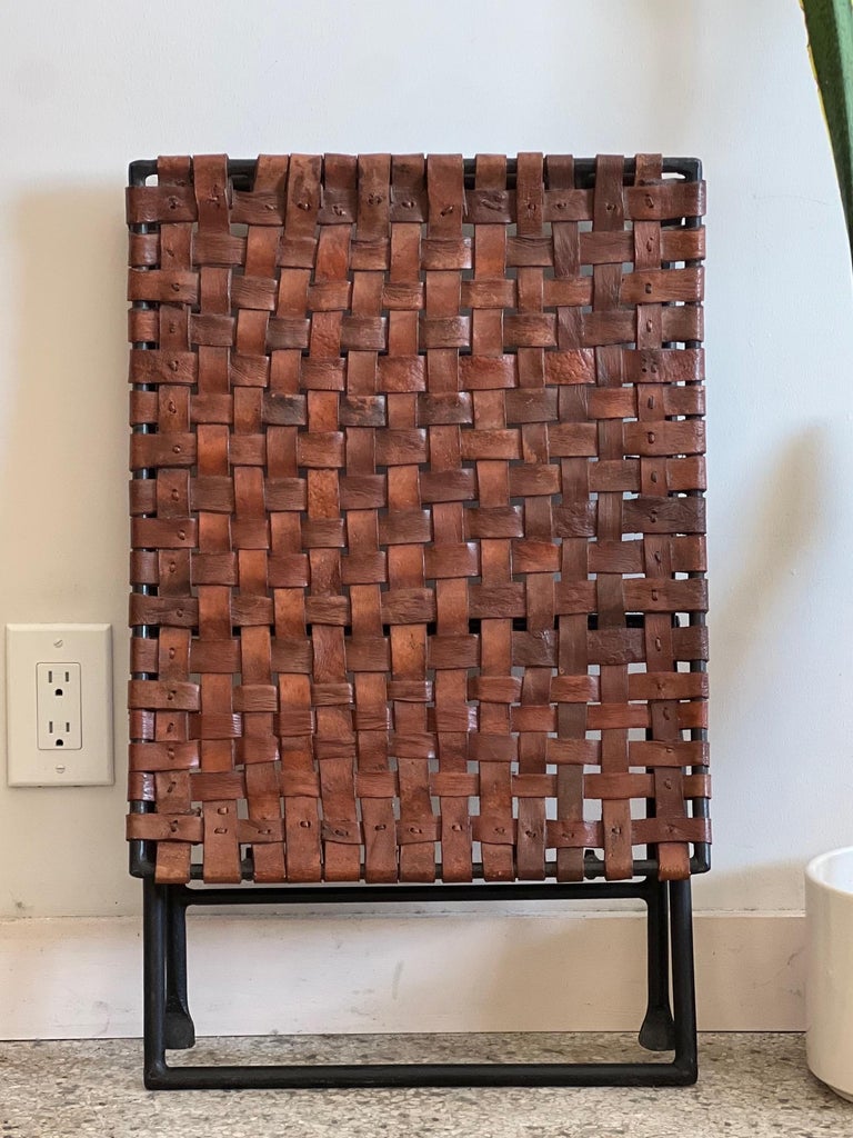 William Sheppee Folding Iron and Leather Stool at 1stDibs