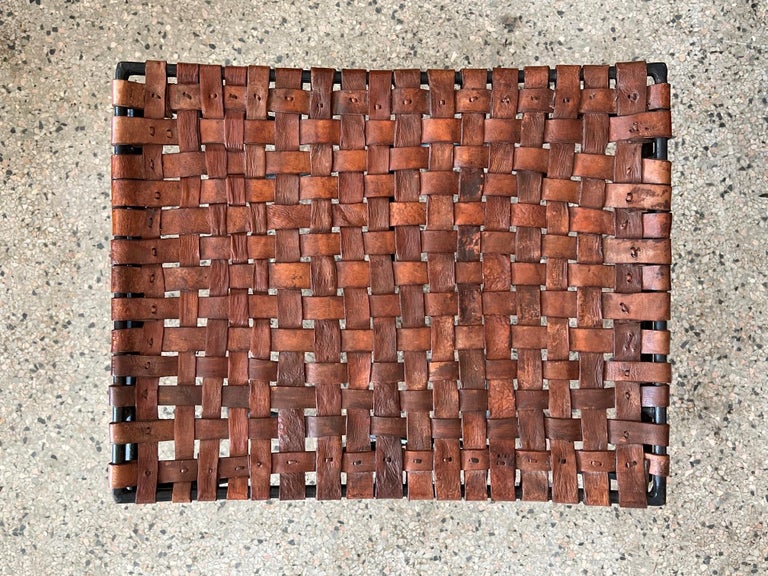 William Sheppee Folding Iron and Leather Stool at 1stDibs