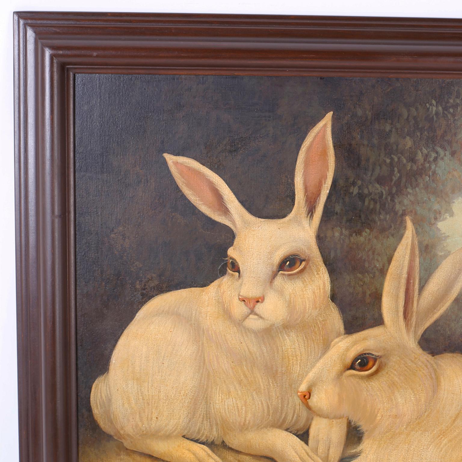William Skilling Oil Painting on Canvas of Two Rabbits at 1stDibs ...