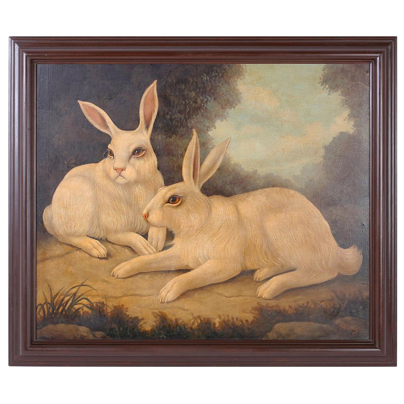 William Skilling Oil Painting on Canvas of Two Rabbits at 1stDibs ...