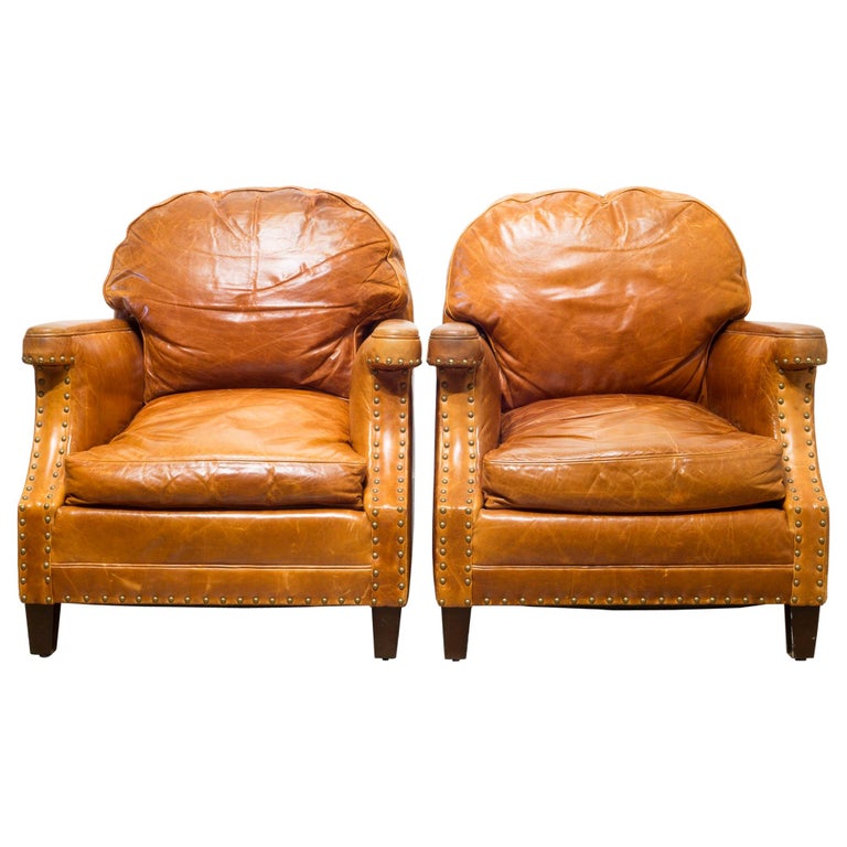 William-Sonoma Riveted Leather Club Chairs, circa 2007-Price is Per ...