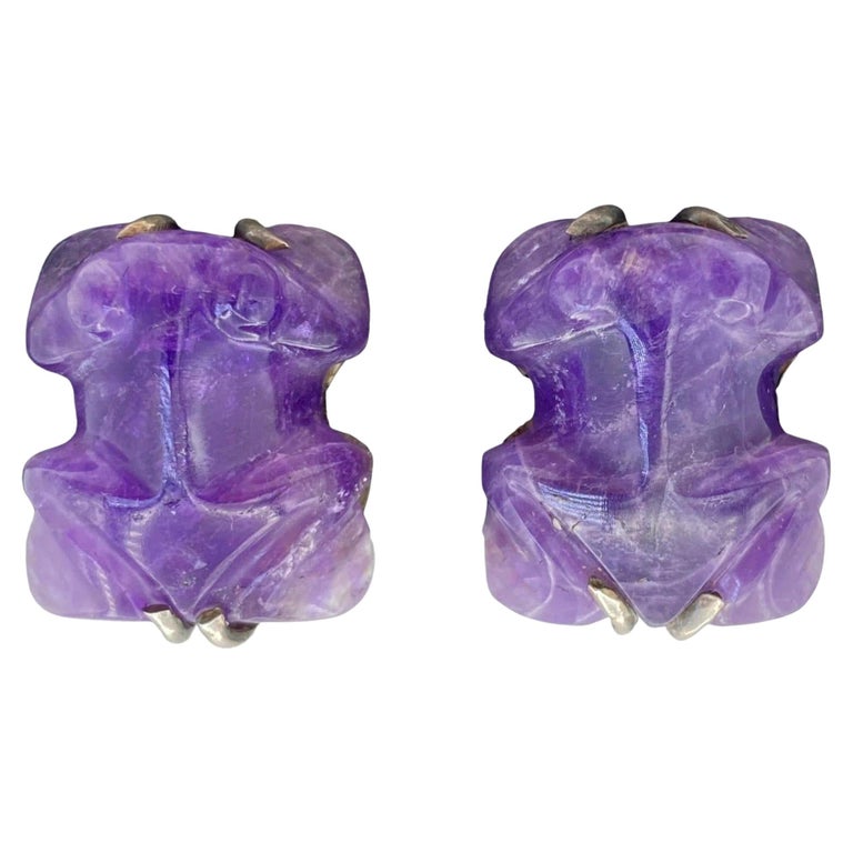 William Spratling Amethyst Carved Frogs Taxco Silver Mexico Earrings ...