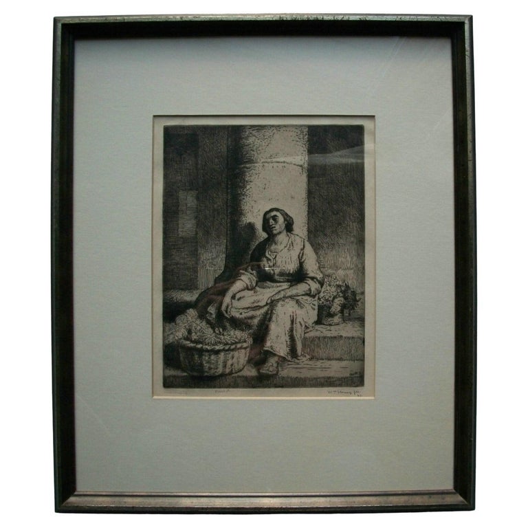 William Strang, "The Flower Seller", Framed Engraving, England, Circa ...