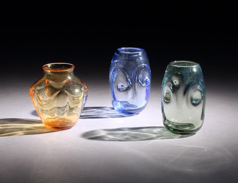 William Wilson Whitefriars Glass Vases Set 3 Amber Sapphire Seagreen at ...