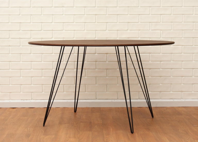 Williams Hairpin Dining Round Table Walnut Black For Sale at 1stDibs